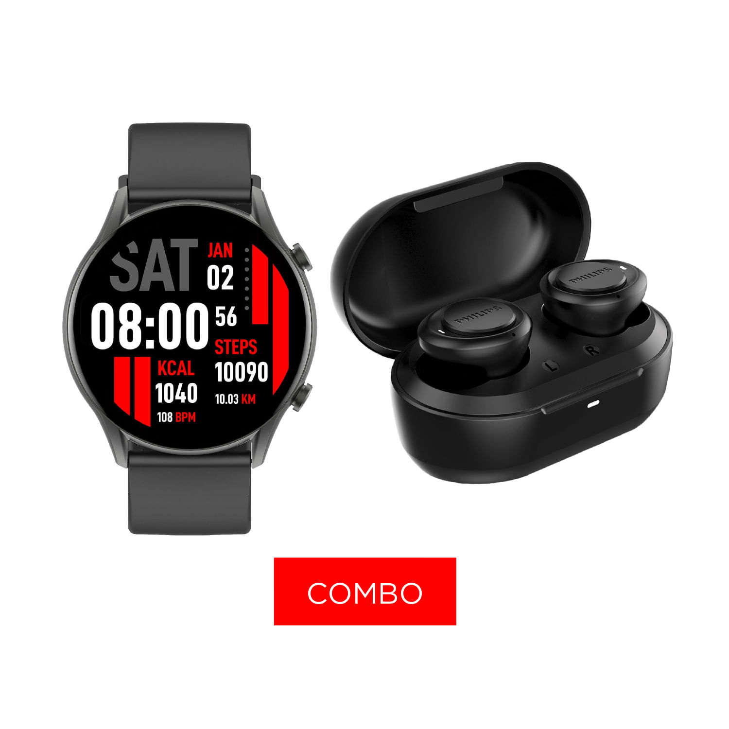 Smartwatch Kieslect KR Negro + Audífonos Philips TAT1215BK Negro - Real ...