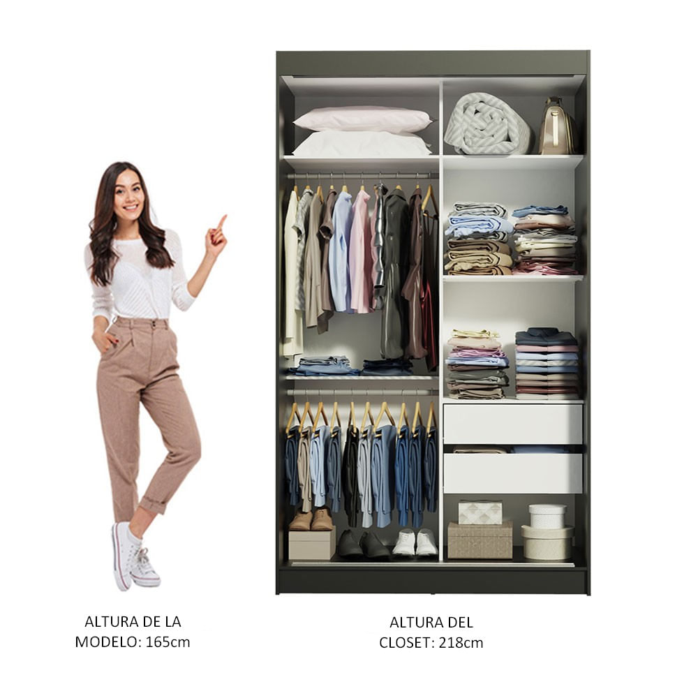 Ropero Tokio Madesa 2 Puertas Corredizas Con Espejo Negro