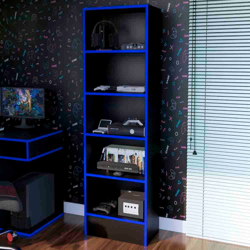 Estante Gamer NR01 177×52 5 Repisas Movenda Muebles Negro con Azul ...