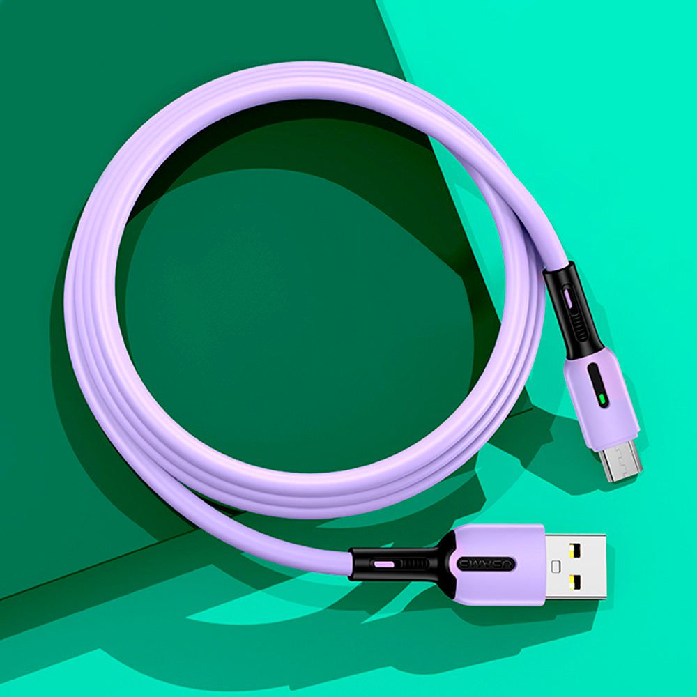 Cable Usams U51 USB a Micro Silicona Con Luz 1m Lila - Real Plaza