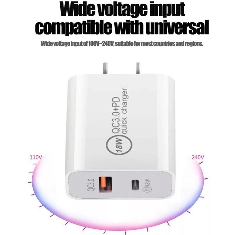 Cargador Carga Rápida 18w QC 3.0 Tipo C Dual Certificado - Real Plaza