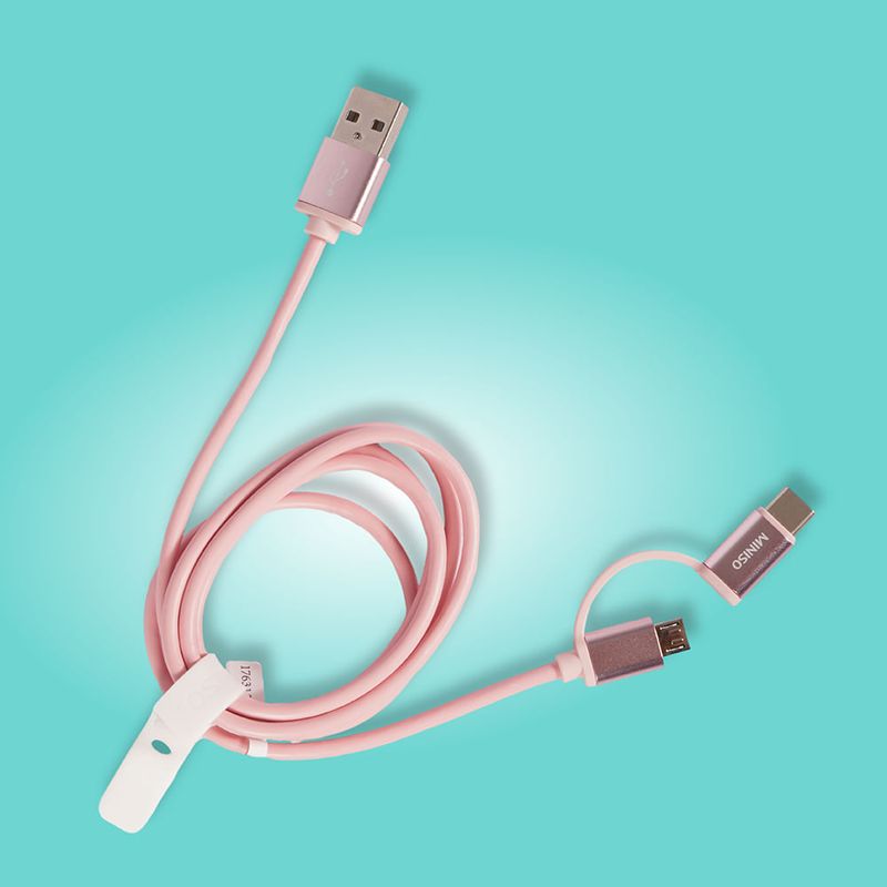 Cable De Datos Tipo C Carga Rapida Micro Y Type C 2 En 1 Rosa 1mt