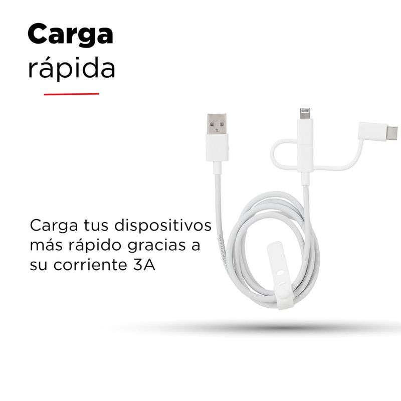 Cable Trenzado De Datos Tipo C Carga Rapida Micro Y Type C 3 En 1 3a