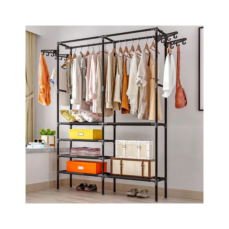 Ropero Armario Closet Perchero Organizador Ropa 2 Cuerpos Negro - Real ...