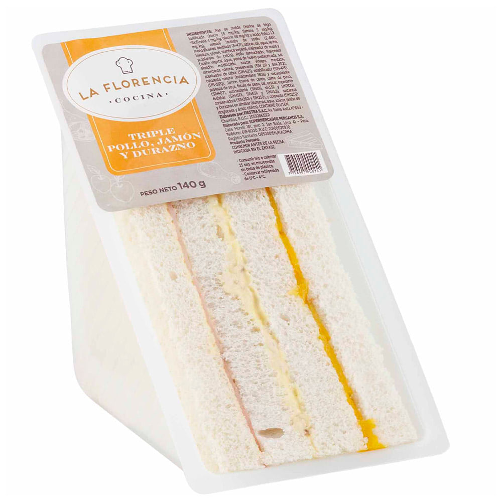 Sandwich Triple Mixto LA FLORENCIA Pollo Jamón y Durazno - Real Plaza