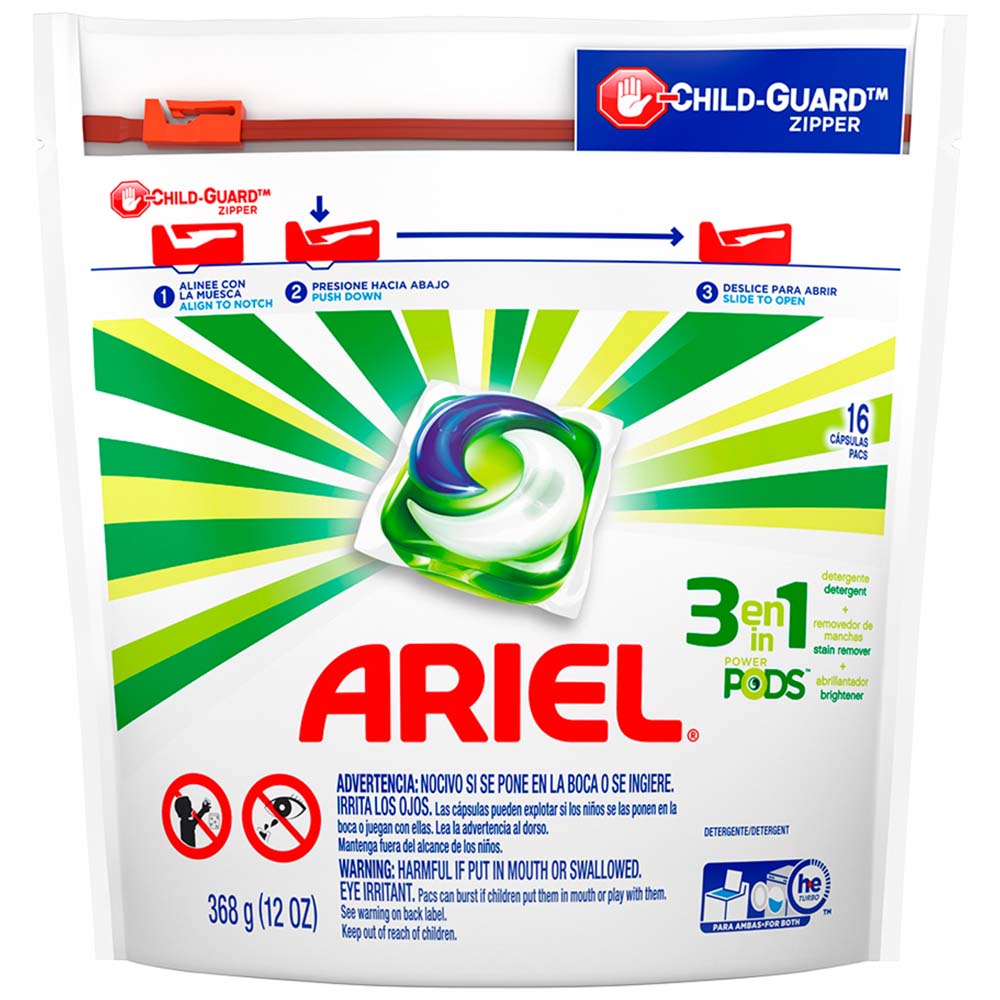Detergente en Cápsulas ARIEL 3 en 1 Bolsa 16un - Real Plaza