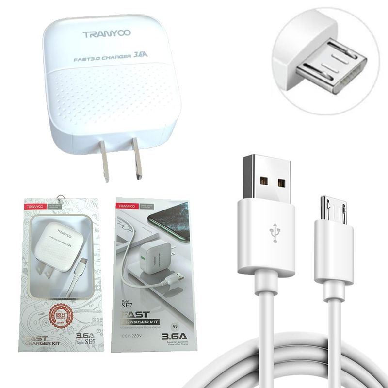 Cargador Micro USB V8 Tranyoo SE7 USB 3.0 Carga Rápida 3.6A - Real Plaza