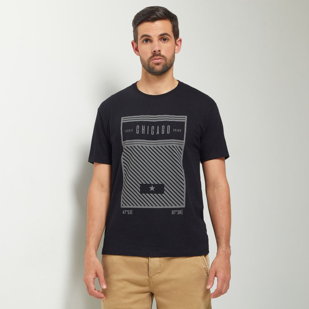 Polo Amc Basico Negro Lineal Negro Hombre