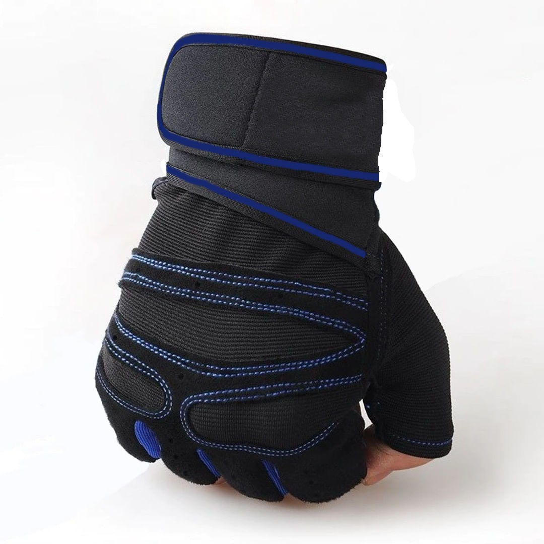 Guantes de Levantamiento Peso Mitones con Muñequera Gym Pesas Azul ...