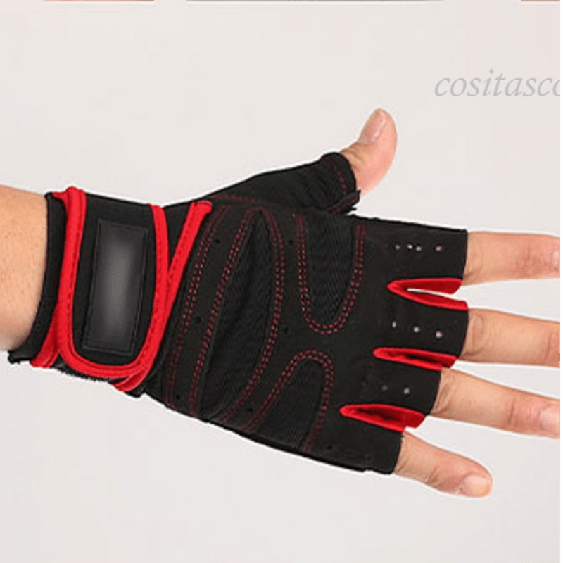 Guantes de Levantamiento Peso Mitones con Muñequera Gym Pesas Rojo ...