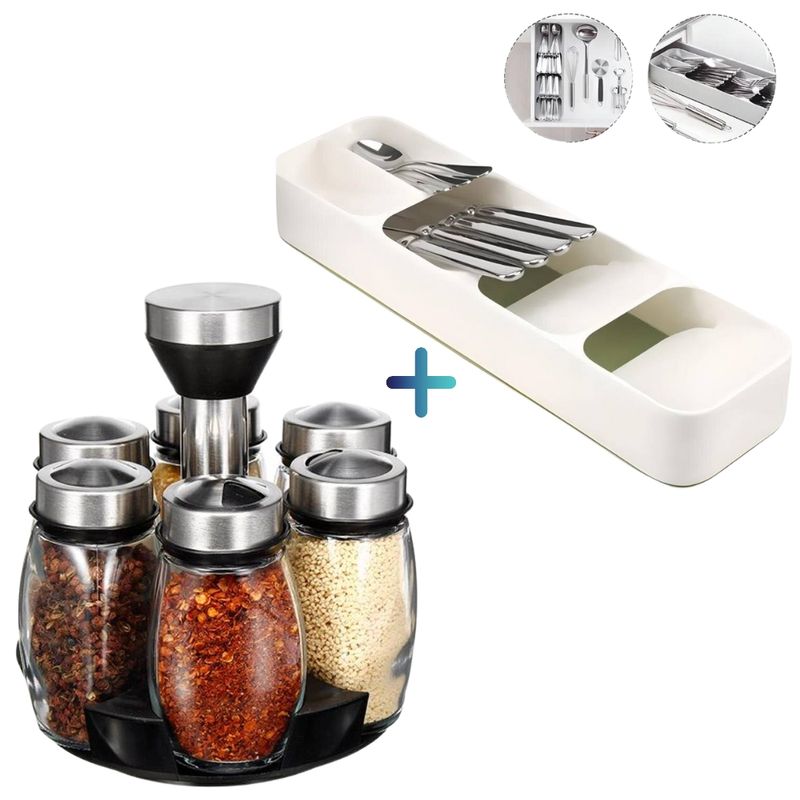 Condimentero Frascos de Vidrio Organizador 7pcs + Porta Cubiertos ...