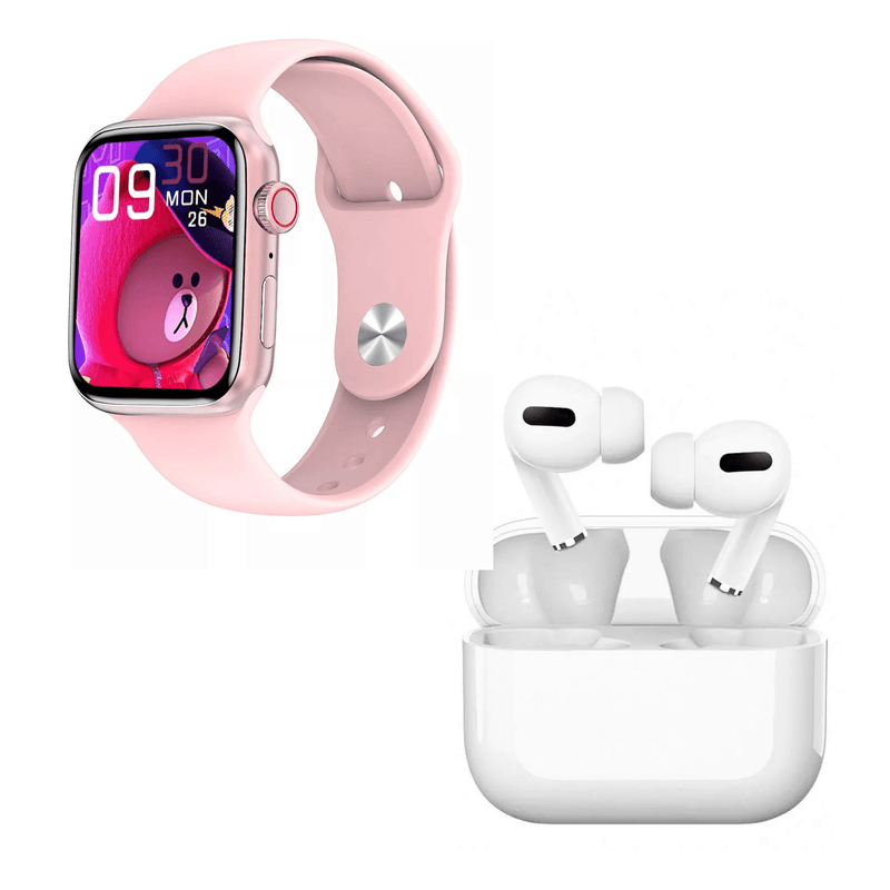 Pack Smartwatch HW37 Plus Rosado y Audífonos I13 Pro Blanco - Real Plaza