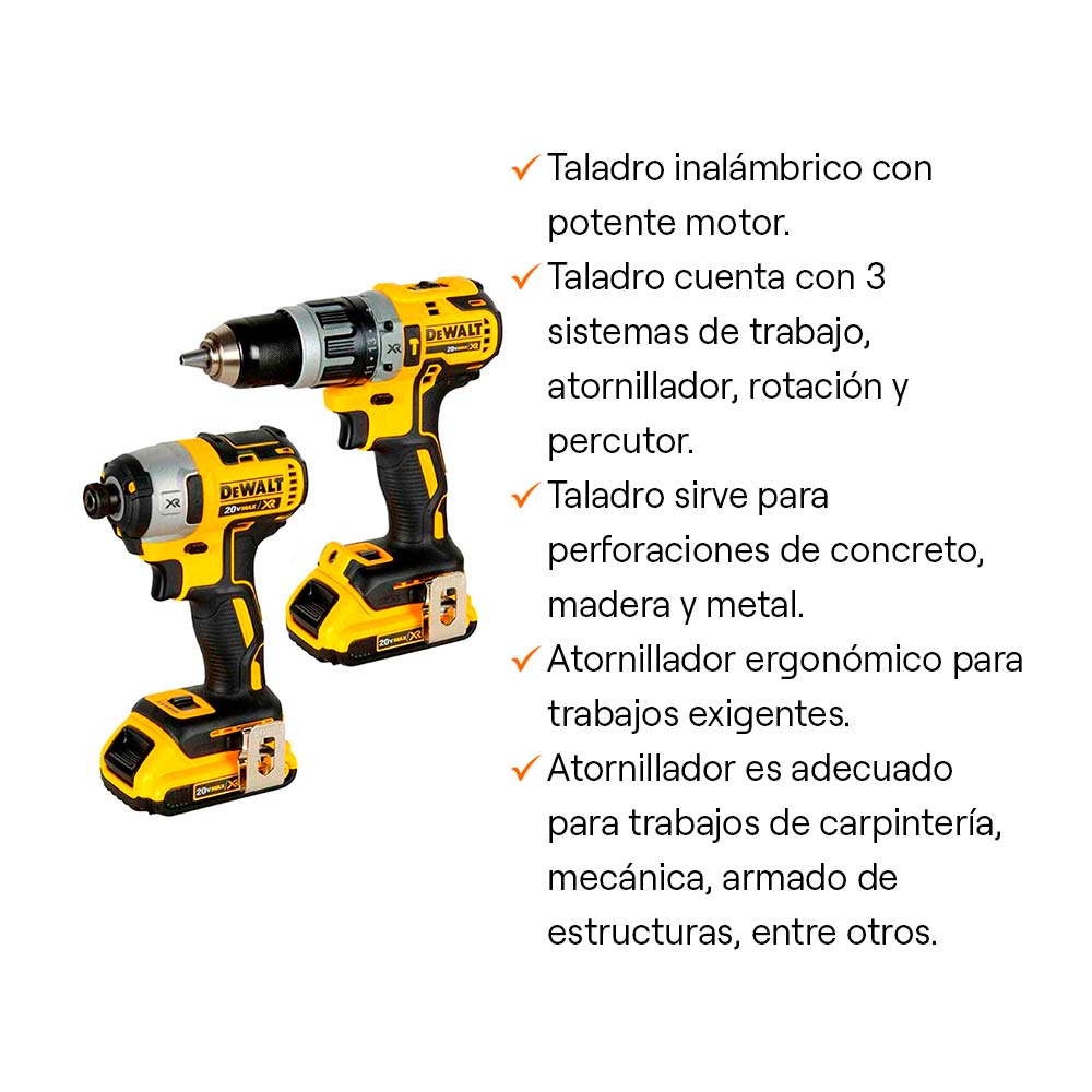 Taladro Percutor Dcd796 1/2" + Atornillador de Impacto DCF 887 1/4" 20V ...