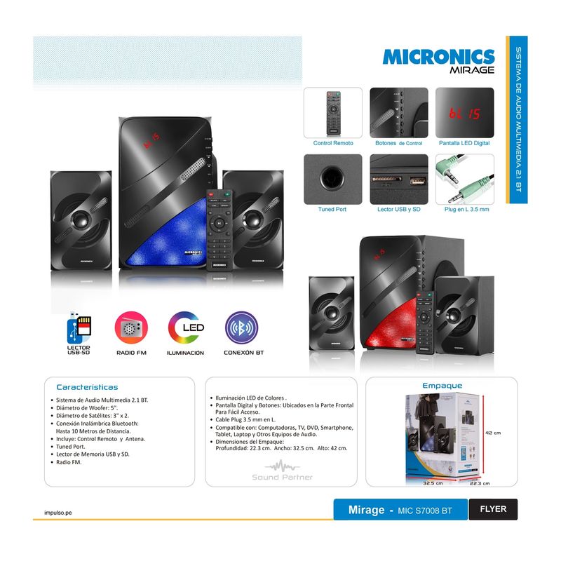 Parlante Micronics 2.1 MIRAGE-MICS7008BT Woofer 5" Luz LED de colores ...