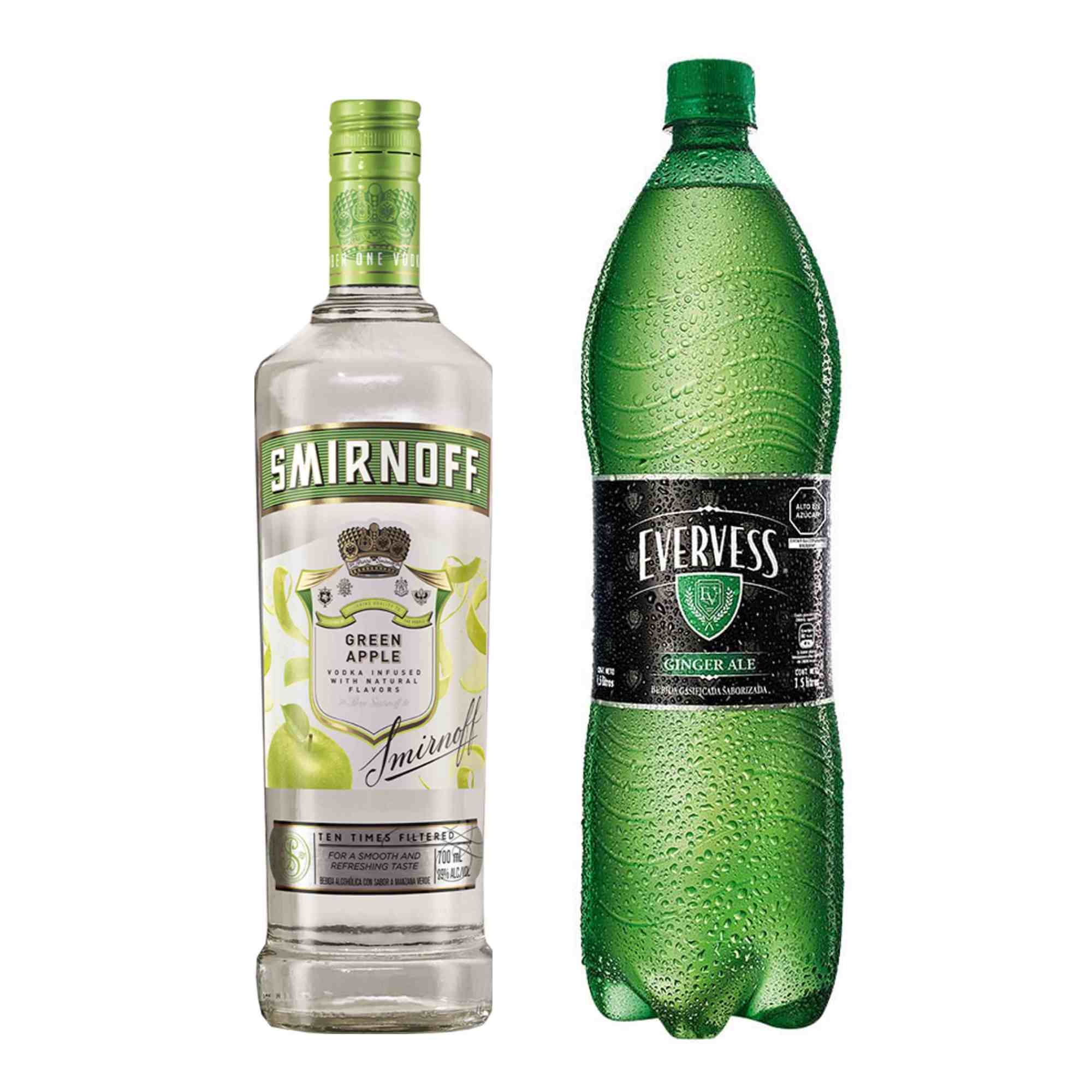 Pack SMIRNOFF Apple Botella 700ml + EVERVESS Ginger Ale Botella 1.5L ...