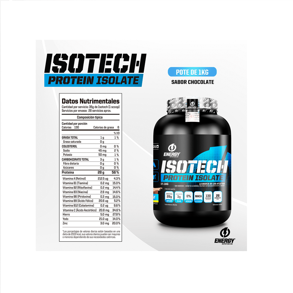 Proteina Energy Nutrition Isotech 1Kg Chocolate + Shaker - Real Plaza