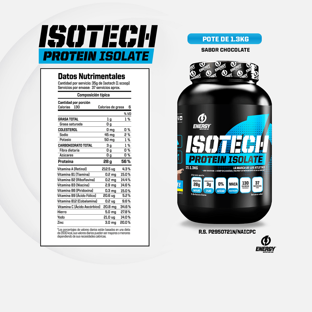 Proteina Energy Nutrition Isotech 1.3Kg Chocolate + Shaker - Real Plaza