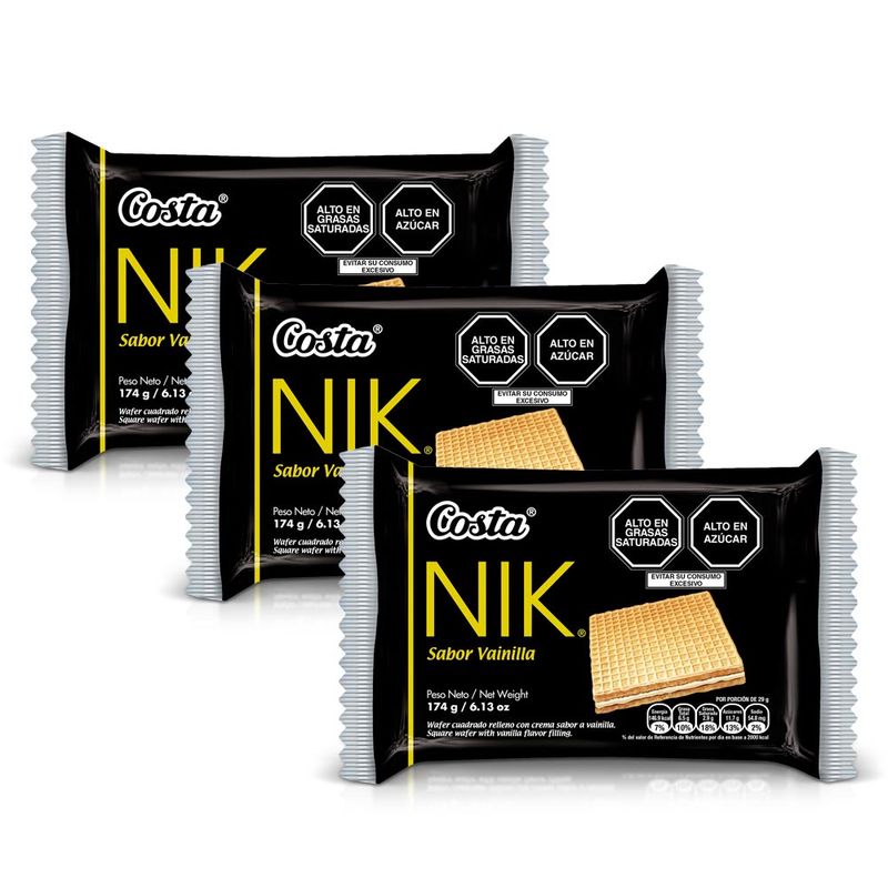 Pack Wafer Cuadrado NIK Relleno con Crema Sabor a Vainilla Paquete 18un ...