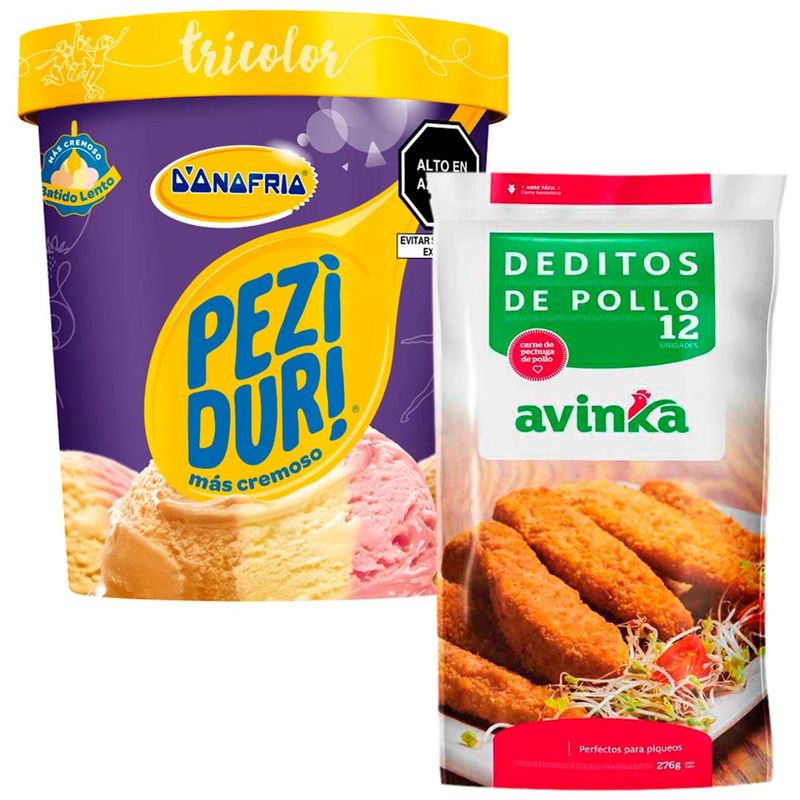 Pack Deditos de Pollo AVINKA Doypack 12un + Helado Peziduri Tricolor NESTLÉ Cremoso Pote 930ml ...