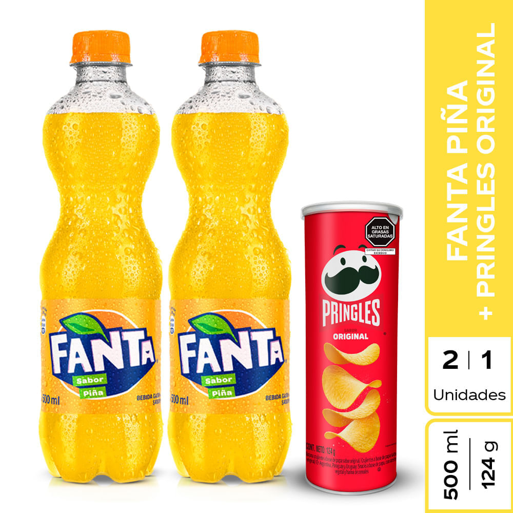 Pack Papas PRINGLES Sabor Original Lata 124g + Gaseosa FANTA Piña 500ml ...