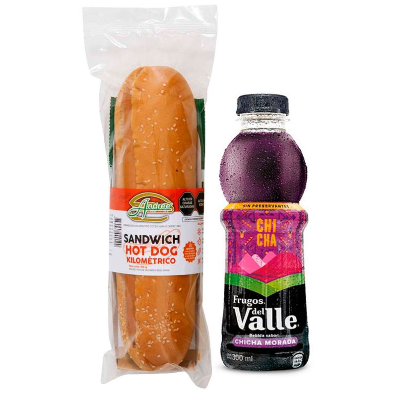 Pack Hot Dog Kilométrico + Chicha Morada FRUGOS Botella 300ml - Real Plaza