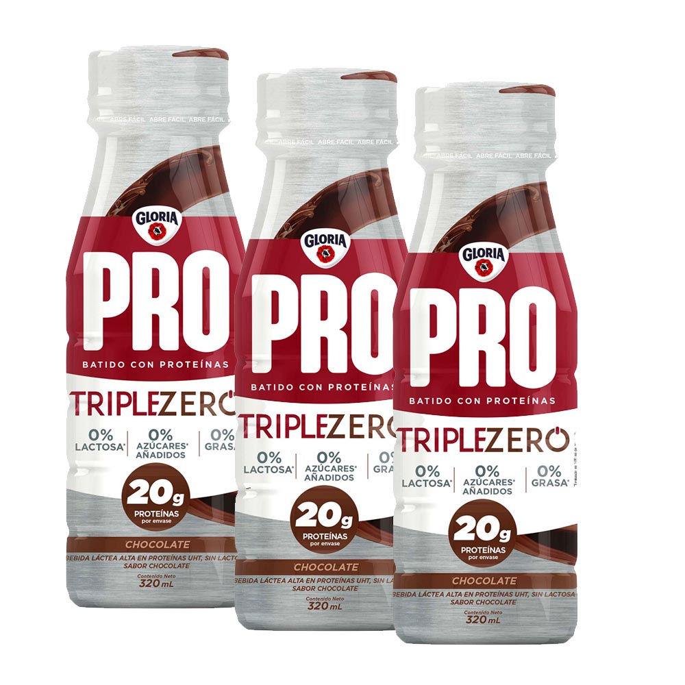 Pack Batido Protéico GLORIA Triple Zero Chocolate 320ml Botella 3un ...
