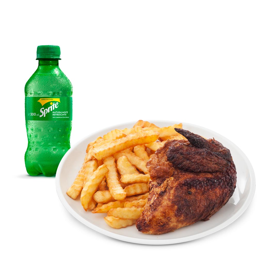 Pack 1/4 Pollo Rostizado + Papas Fritas + Gaseosa SPRITE Botella 300ml ...