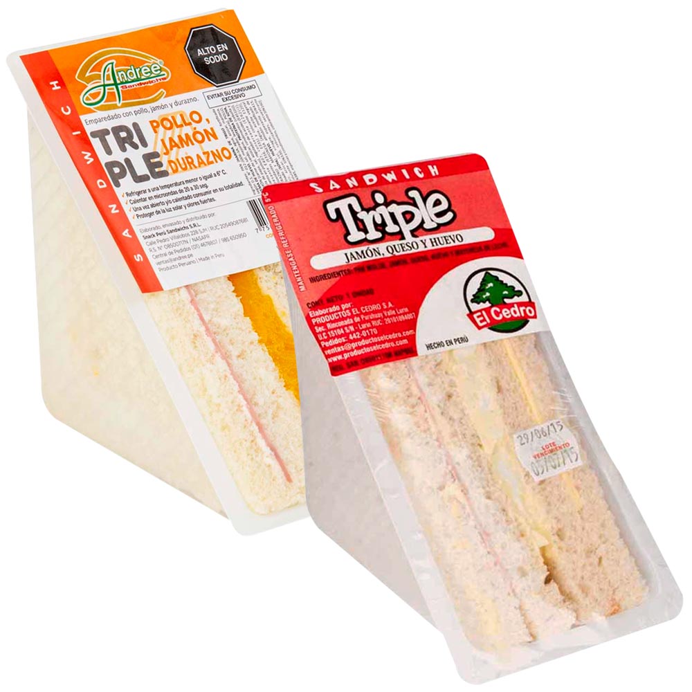 Pack Triple de Pollo con Jamón y Durazno + Triple de Queso con Huevo y ...