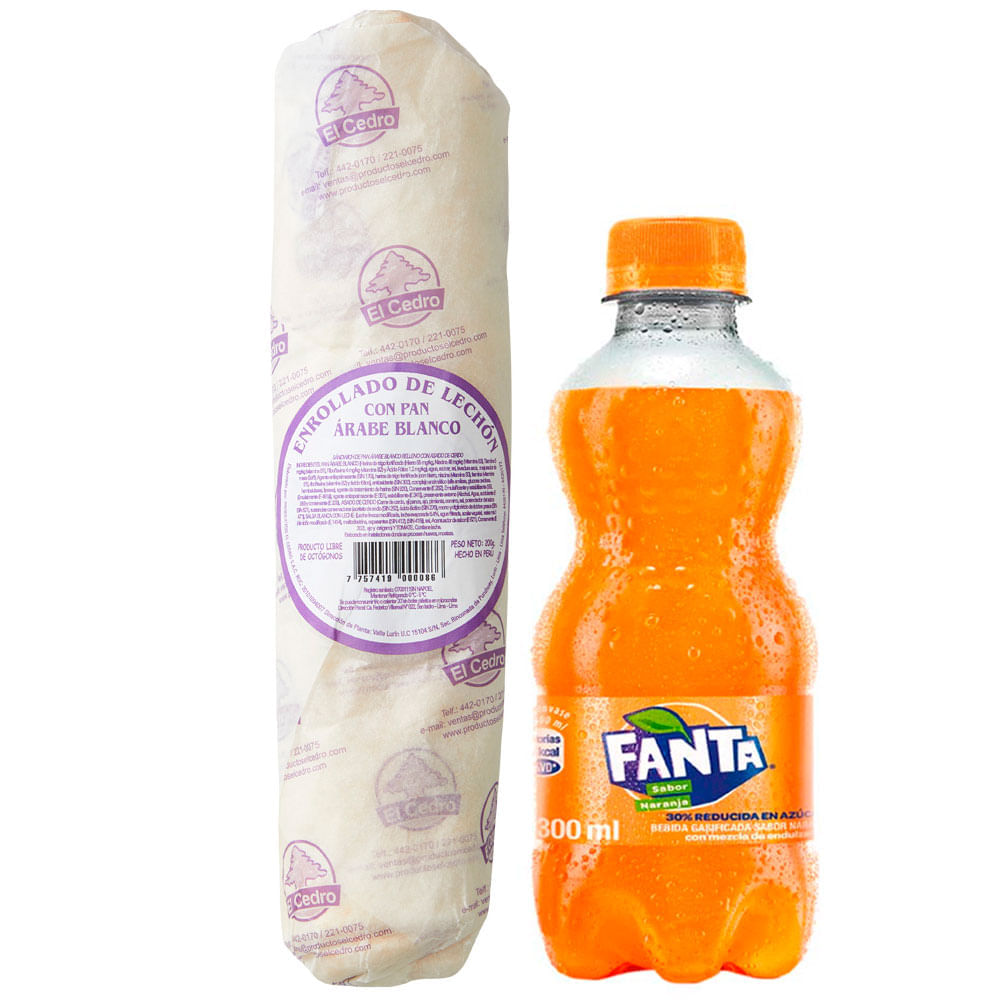 Pack Enrollado de Lechón con Pan Árabe + Gaseosa FANTA Naranja Botella ...