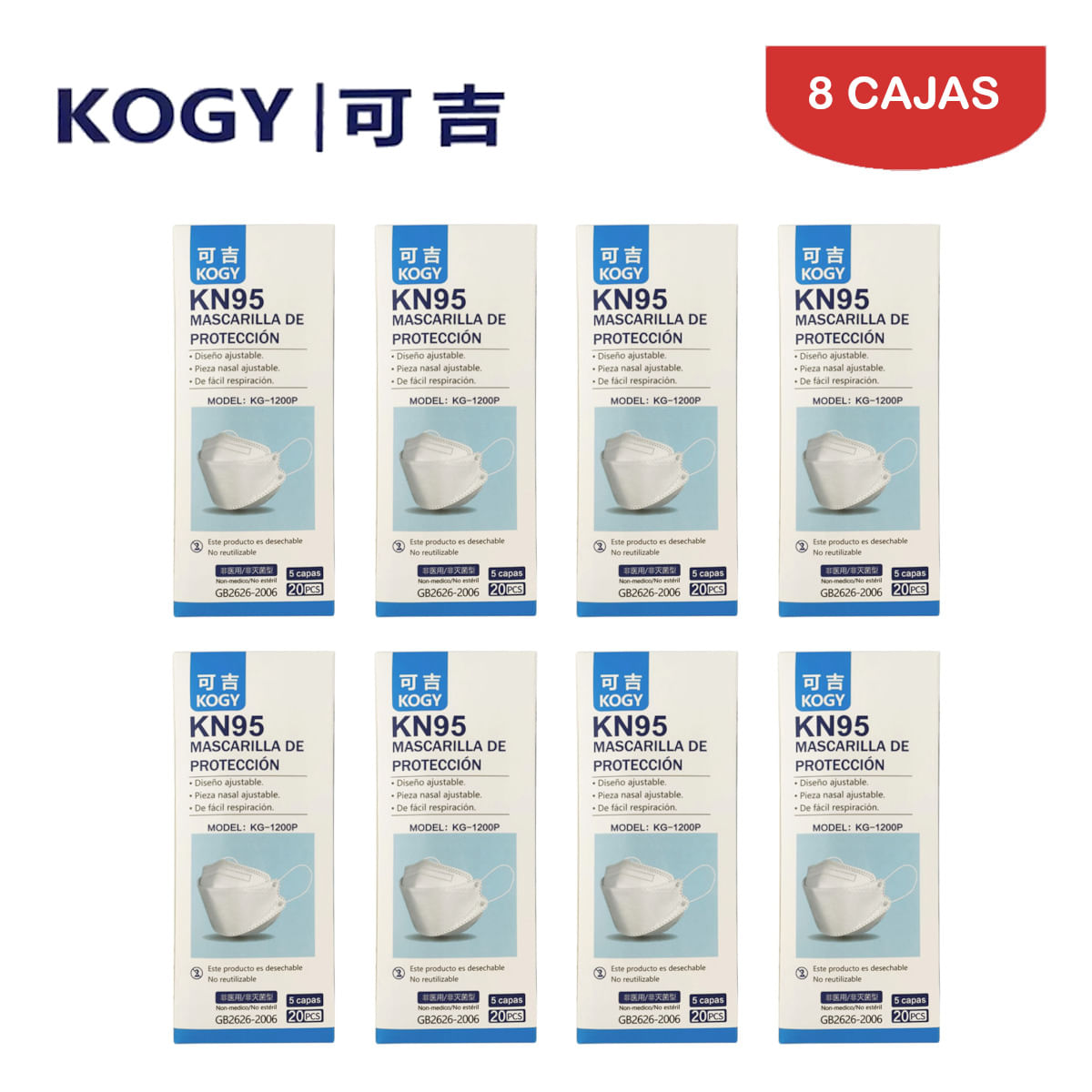 Mascarilla KN95 Kogy Fish Shape 3D Blanco Caja*20unid Pack 8 Cajas ...