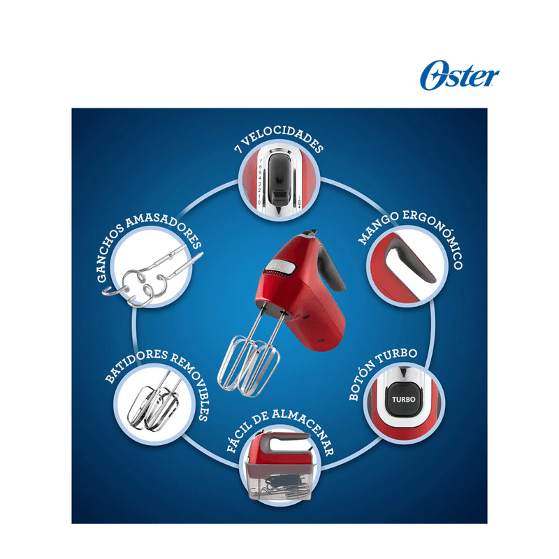 Batidora Oster de Mano 7 Velocidades Rojo FPSTHM360R - Real Plaza
