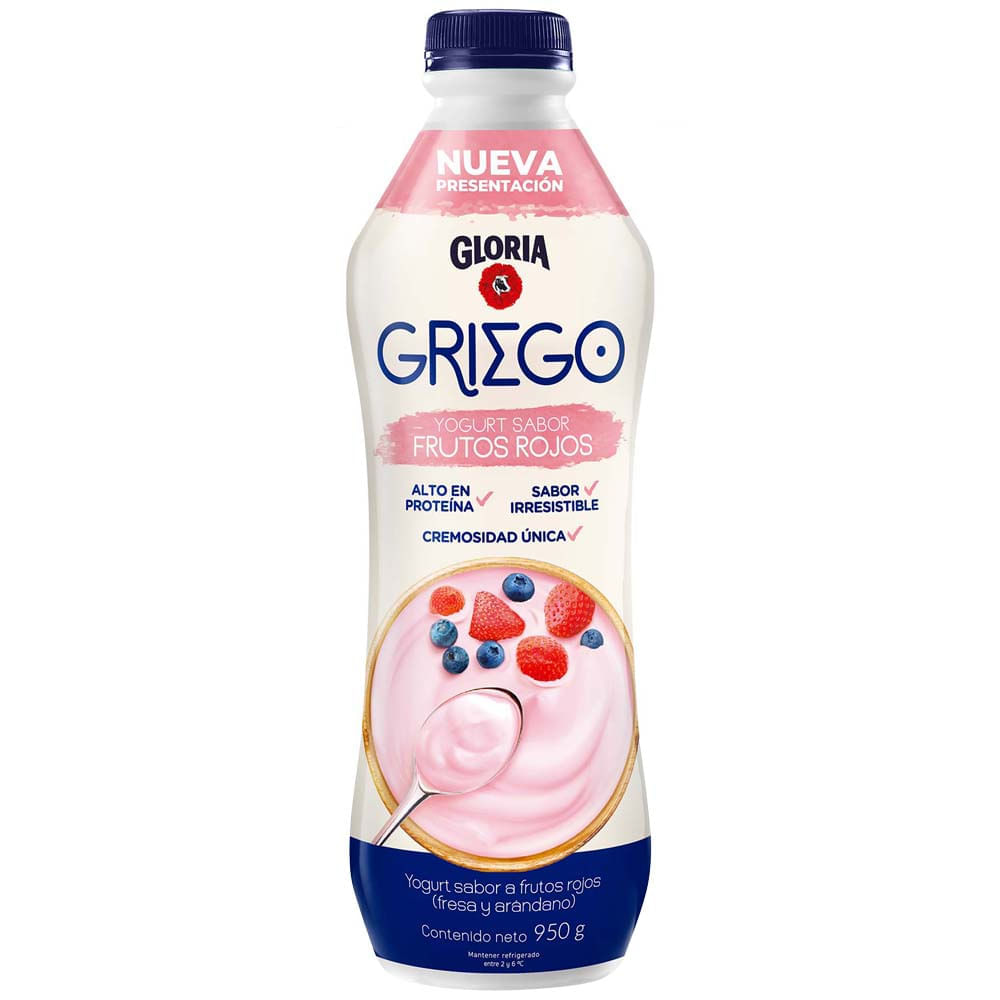 Yogurt Griego GLORIA Frutos Rojos Botella 950g - Real Plaza