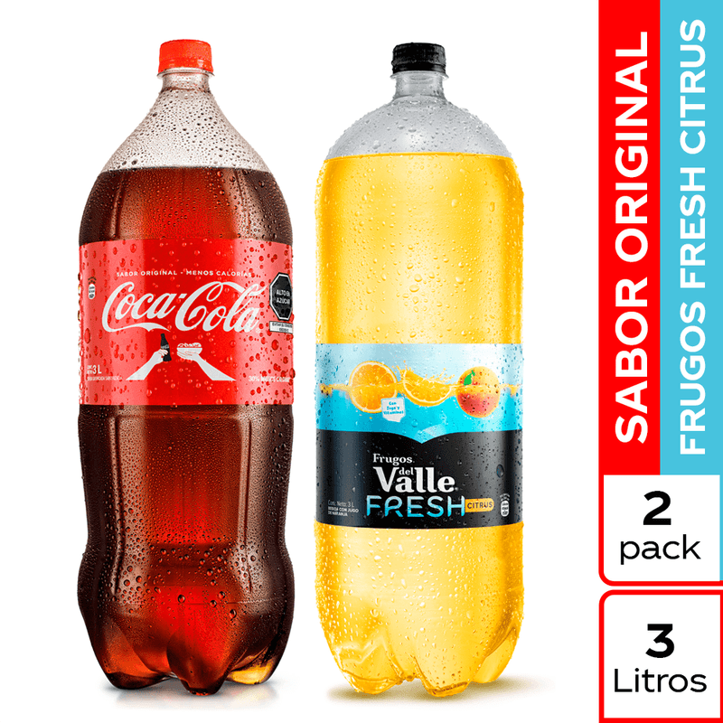 Pack Gaseosa COCA COLA Botella 3L + Bebida FRUGOS Citrus Fresh Naranja ...