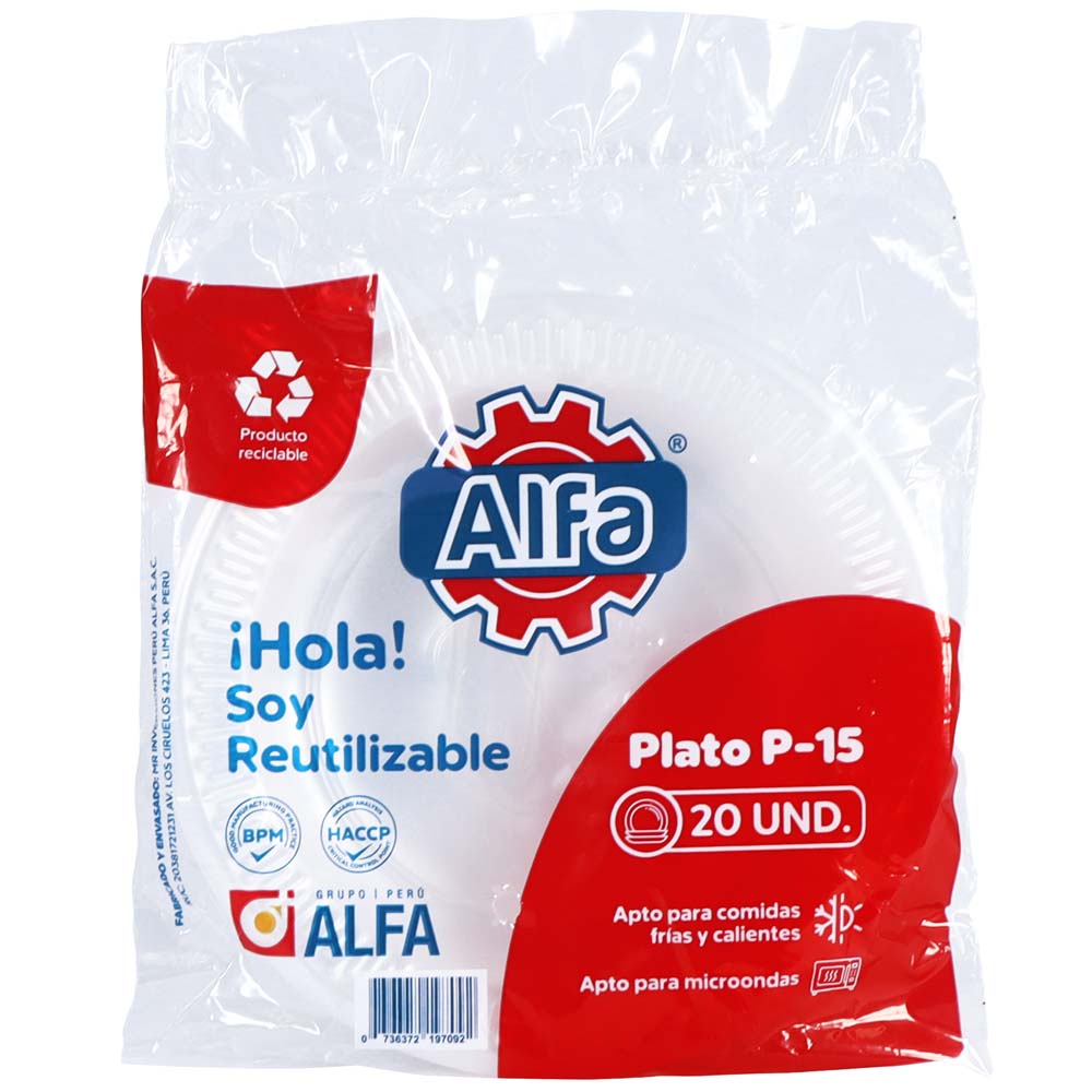Plato ALFA PP 15 Paquete 20un - Real Plaza