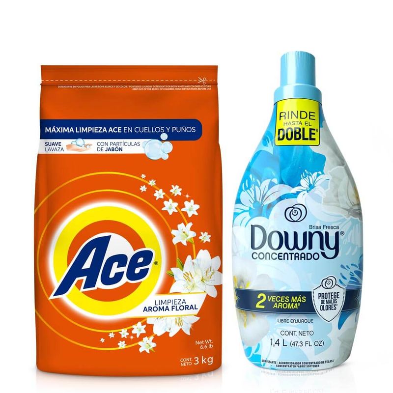 Pack Suavizante Concentrado Downy Brisa Fresca Botella 1.4L + Detergente en Polvo ACE Floral ...