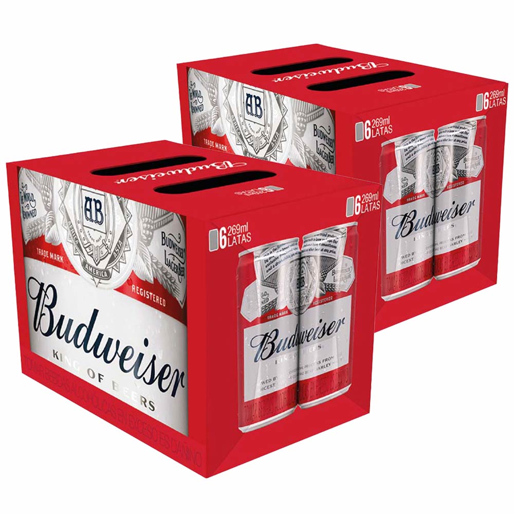 Pack Cerveza BUDWEISER Malta 6 Pack Lata 269ml x 2un - Real Plaza