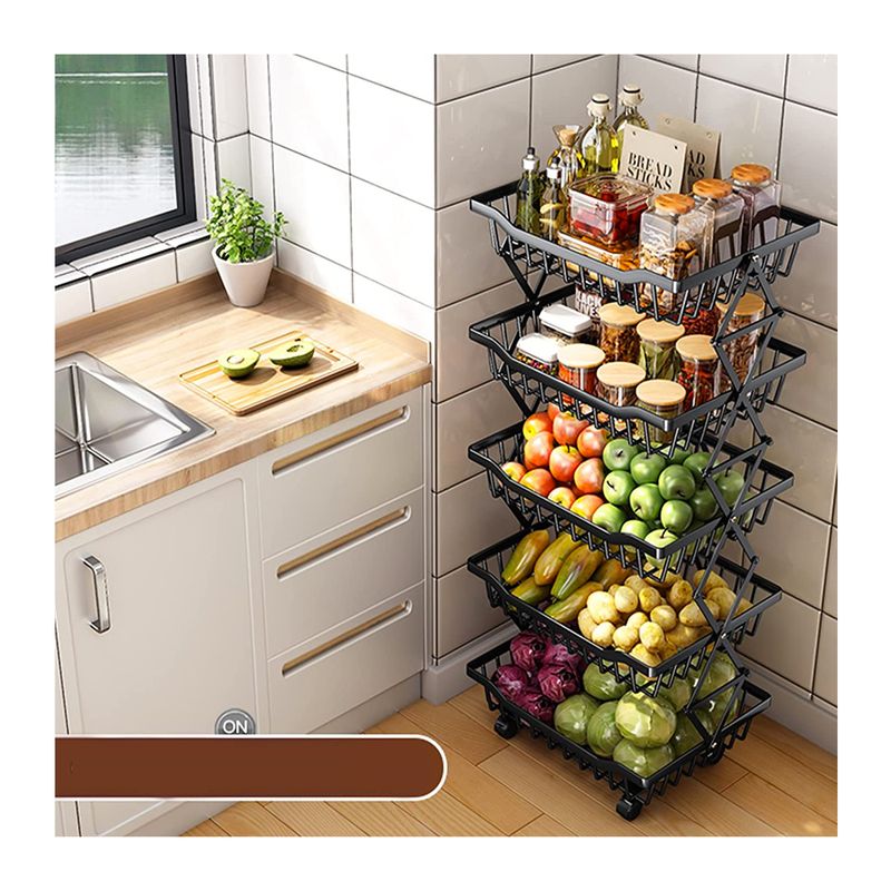 Estante Organizador Verdulero Frutero Plegable 5 Pisos Ruedas Negro ...