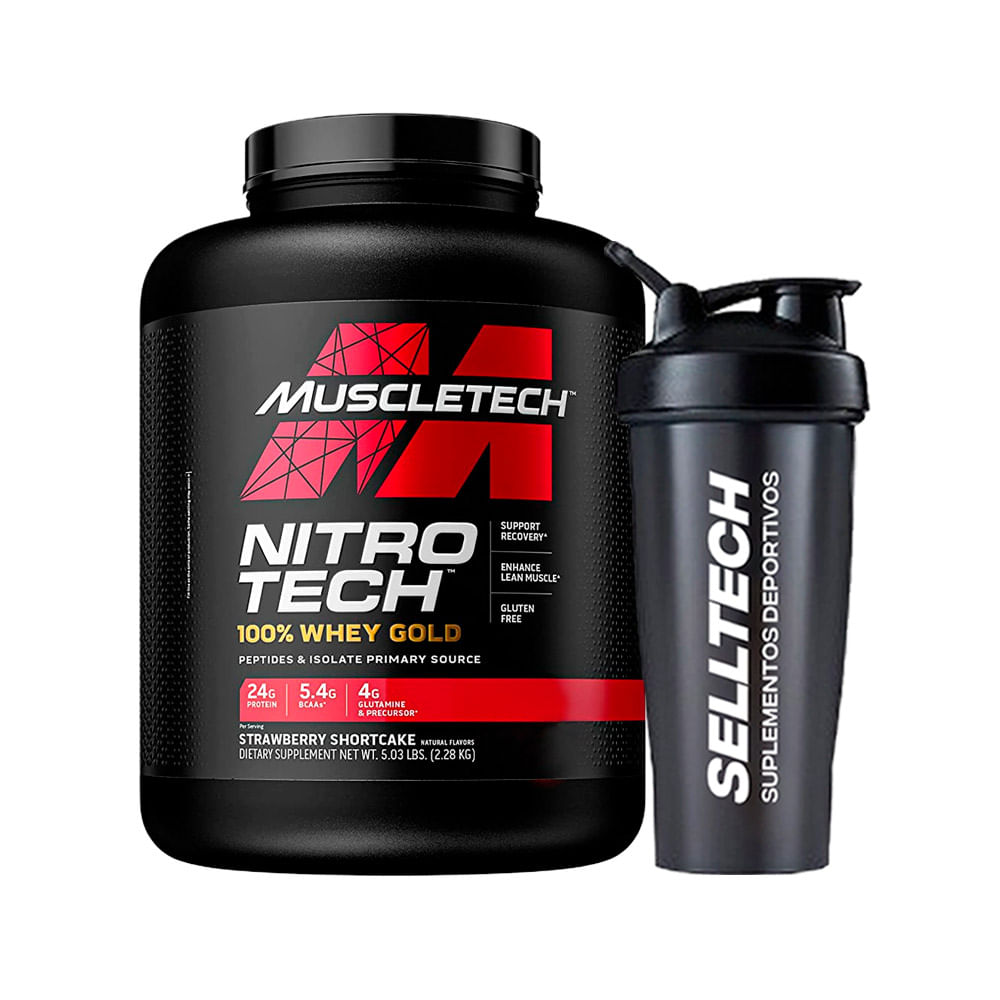 Proteína Nitrotech Whey Gold 5 Lb Strawberry + Shaker - Real Plaza
