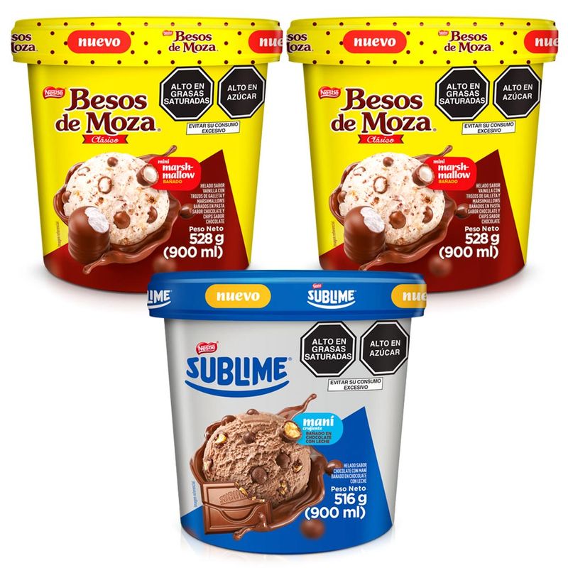 Pack Helado de BESO DE MOZA 900ml Pote 2un + Helado con Trozos de Maní ...