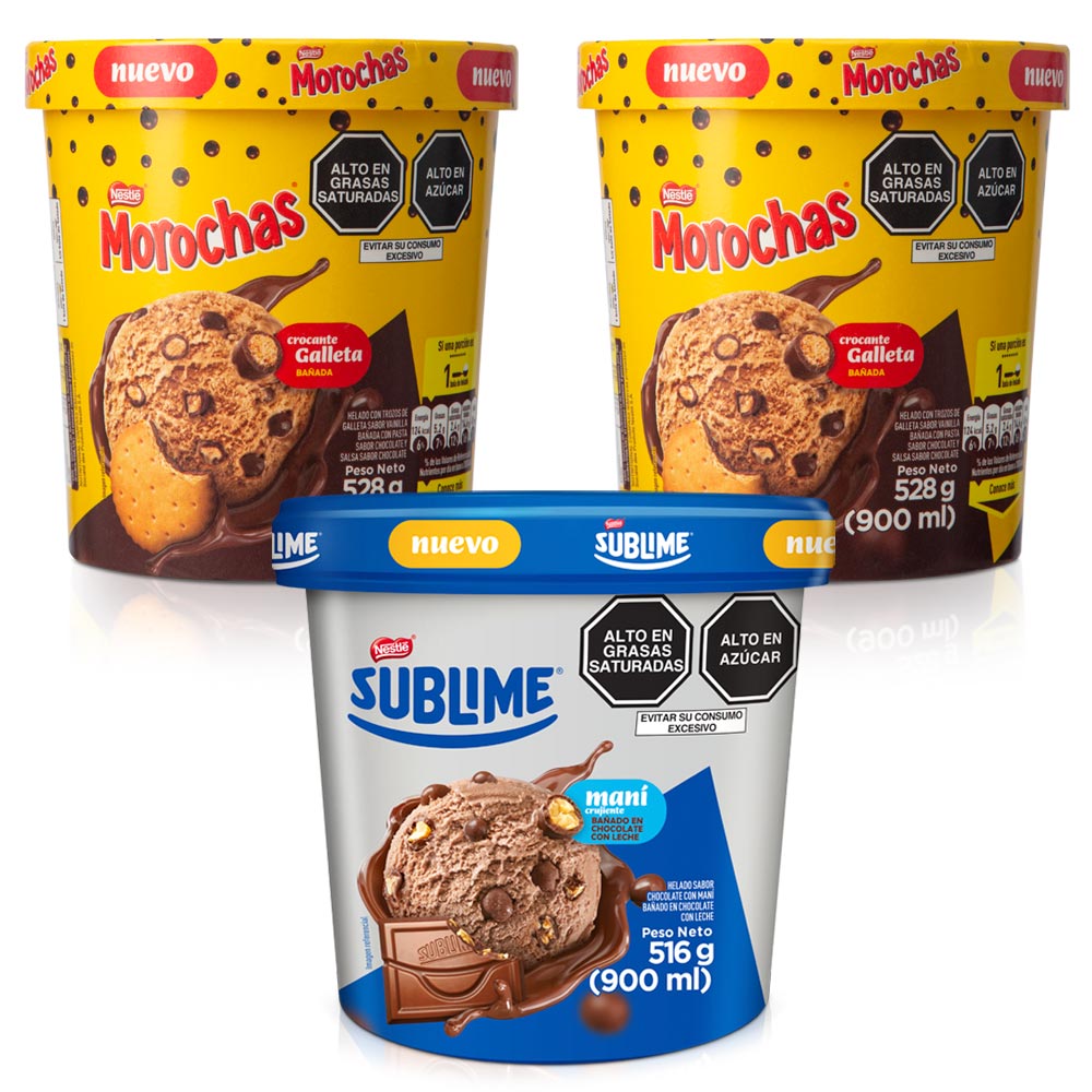 Pack Helado con Chocolate y Trozos de Galleta MOROCHAS 900ml Pote 2un ...