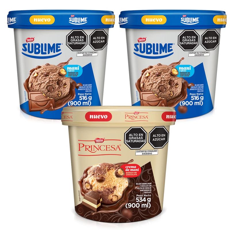 Pack Helado Con Trozos De Maní Sublime 900ml Pote 2un Helado Con