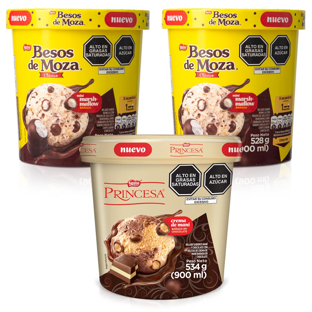 Pack Helado De Beso De Moza 900ml Pote 2un Helado Con Bolitas De Chocolate Princesa Pote 900ml
