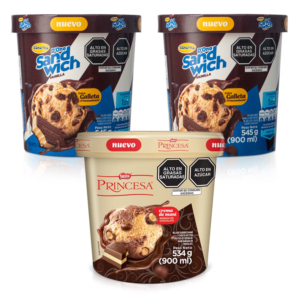 Pack Helado Con Trozos De Galleta Sandwich 900ml Pote 2un Helado Con Bolitas De Chocolate