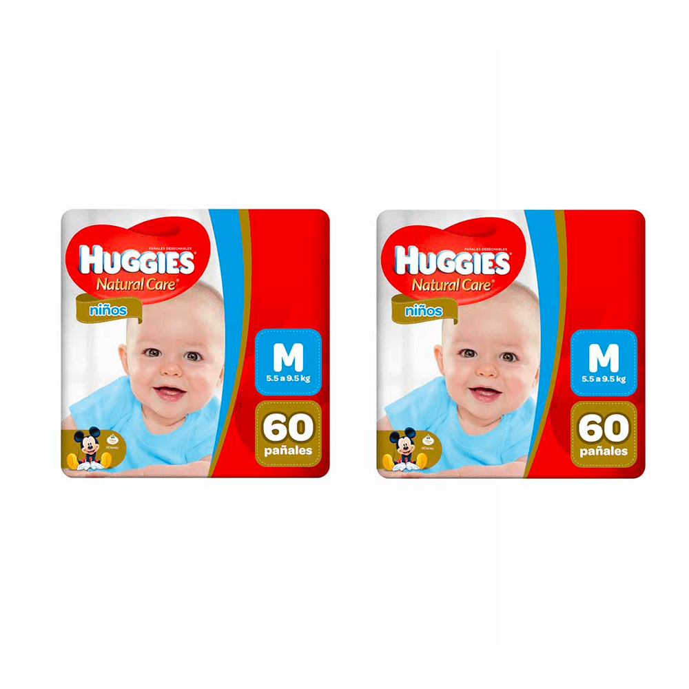 Pack HUGGIES Pañales Natural Care Hiper Niño Talla M Paquete 60un x 2un ...