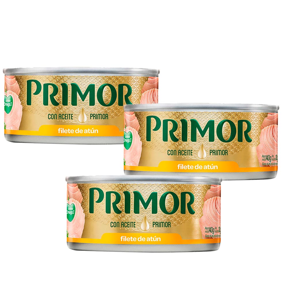 Pack Filete de Atún PRIMOR en Aceite Vegetal 140g Lata 3un - Real Plaza