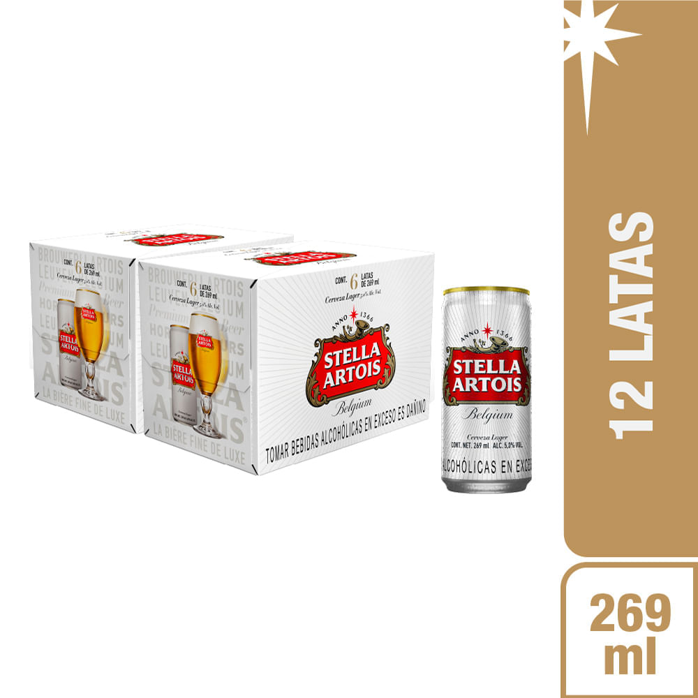 Pack Cerveza STELLA ARTOIS 6 Pack Lata 269ml 6 Pack x 2un - Real Plaza