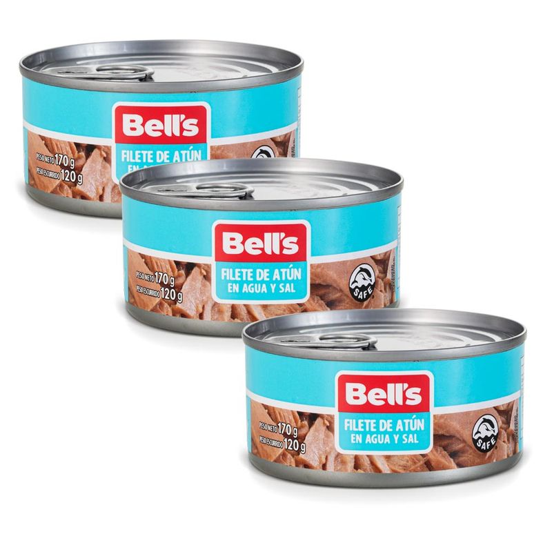 Pack Filetes de Atún BELL'S en Agua y Sal 170g Lata 3un - Real Plaza
