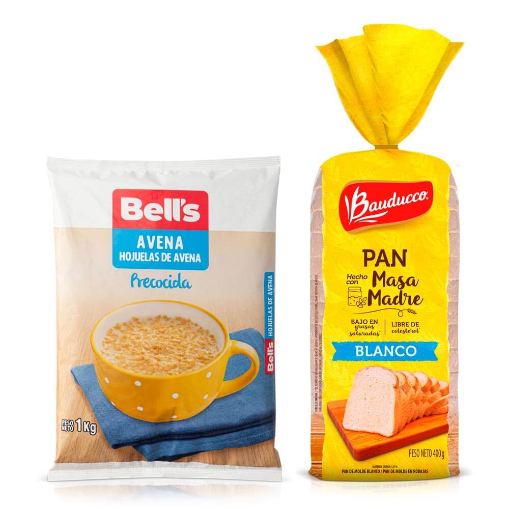 Pack Avena Precocida BELL'S Bolsa 1Kg + Pan de Molde BAUDUCCO Masa ...
