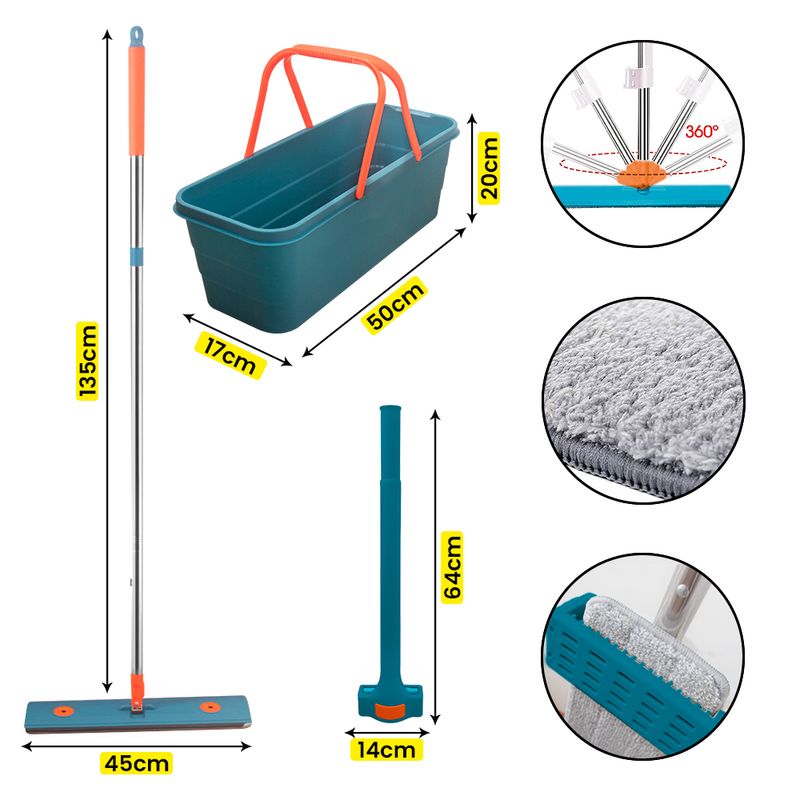 Trapeador Plano y Escurridor con Balde Rectangular Verde - Real Plaza