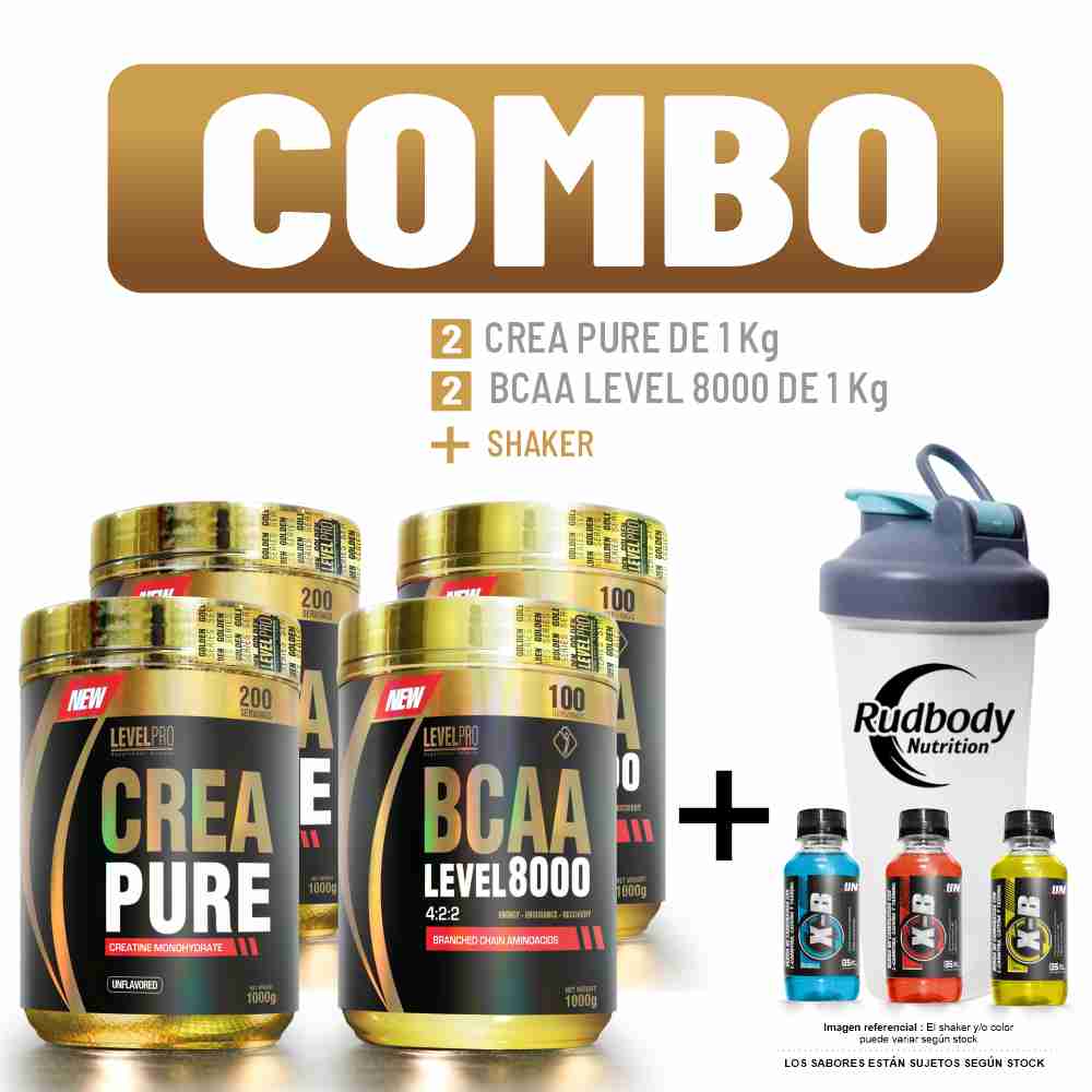 Combo Level Pro - 2 Crea Pure 1000gr + 2 Bcaa Level 8000 1000gr Orange ...
